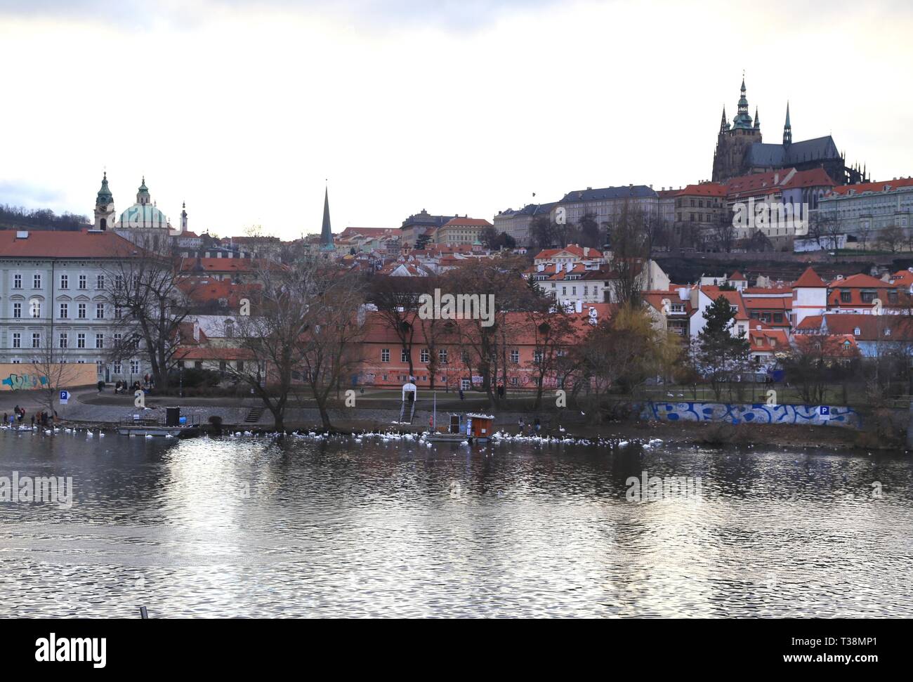 Prague Castle view from Charles Bridge in Prague, Czech Republic Stock ...