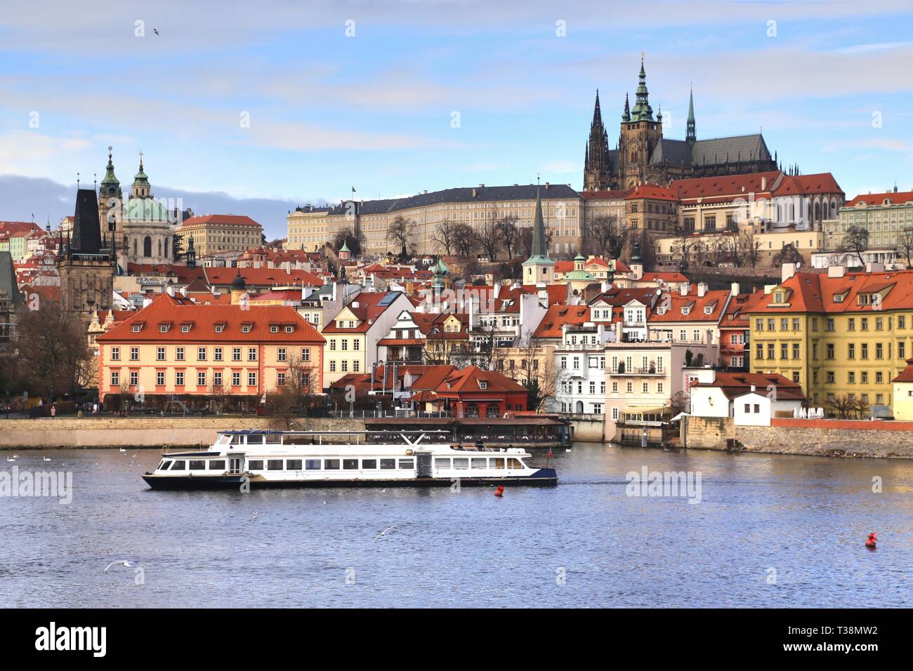 Prague Castle view from Charles Bridge in Prague, Czech Republic Stock ...