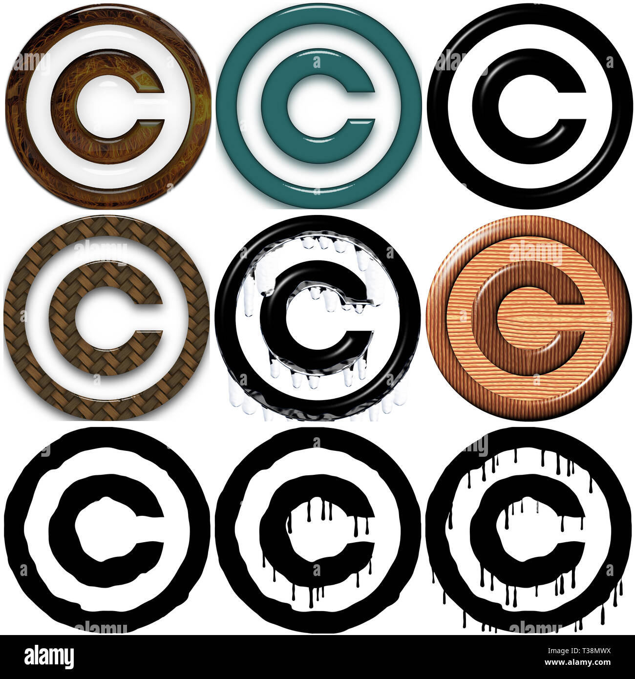 3D illustration. Nine copyright signs of different textures Stock Photo ...