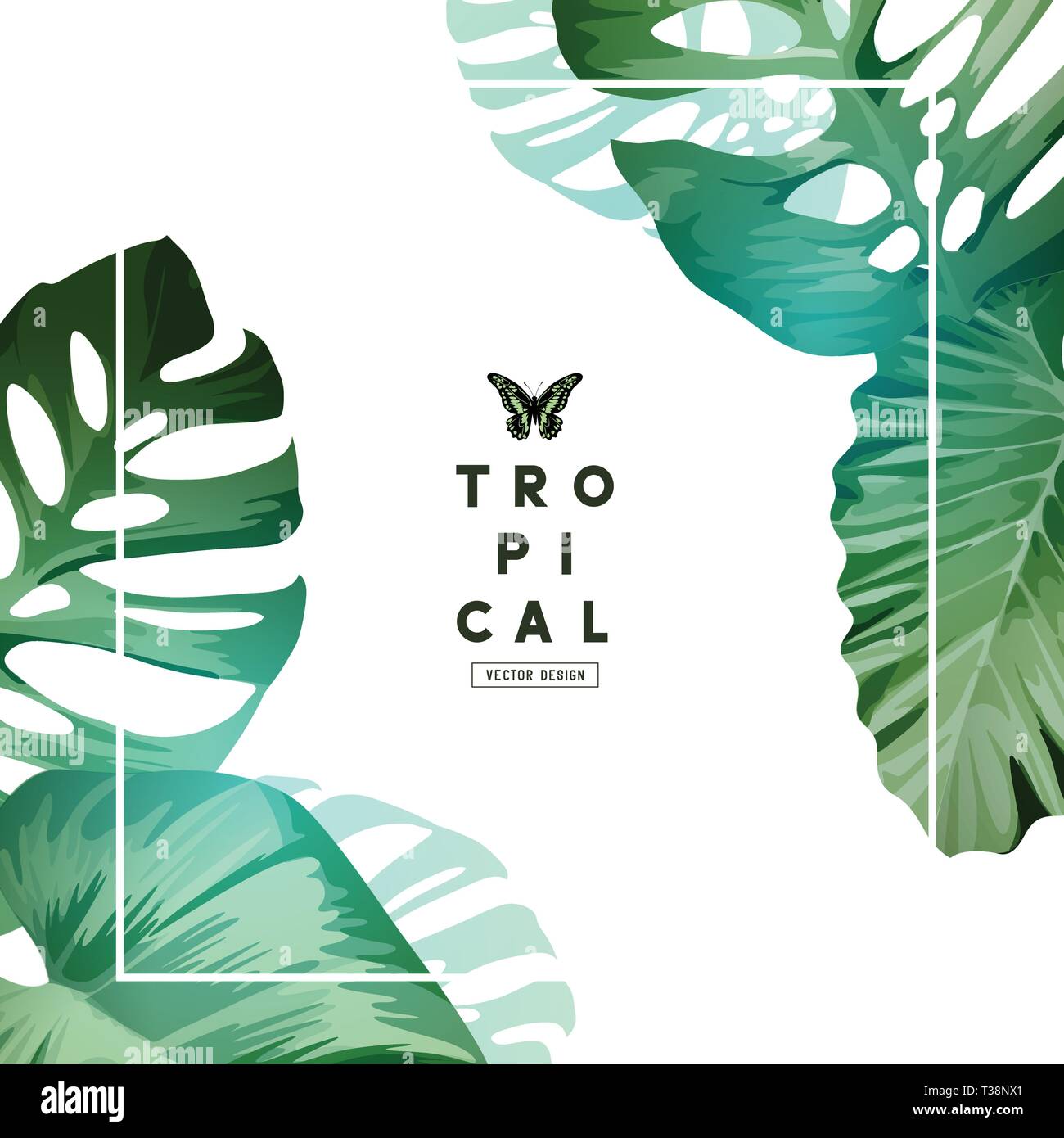 Fresh and minimal tropical frame design with palm tree leaves. Vector ...