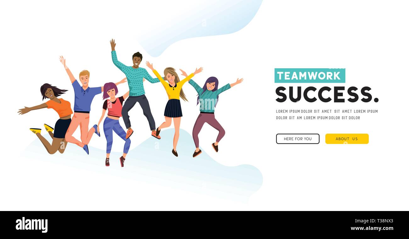 A team of successful jumping people. Positive concept vector ...
