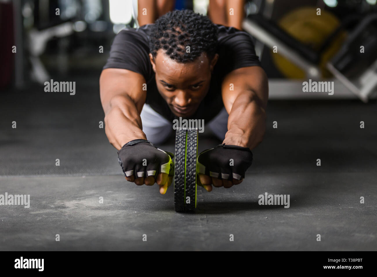 Black African American young man doing workout at the gym Stock Photo ...