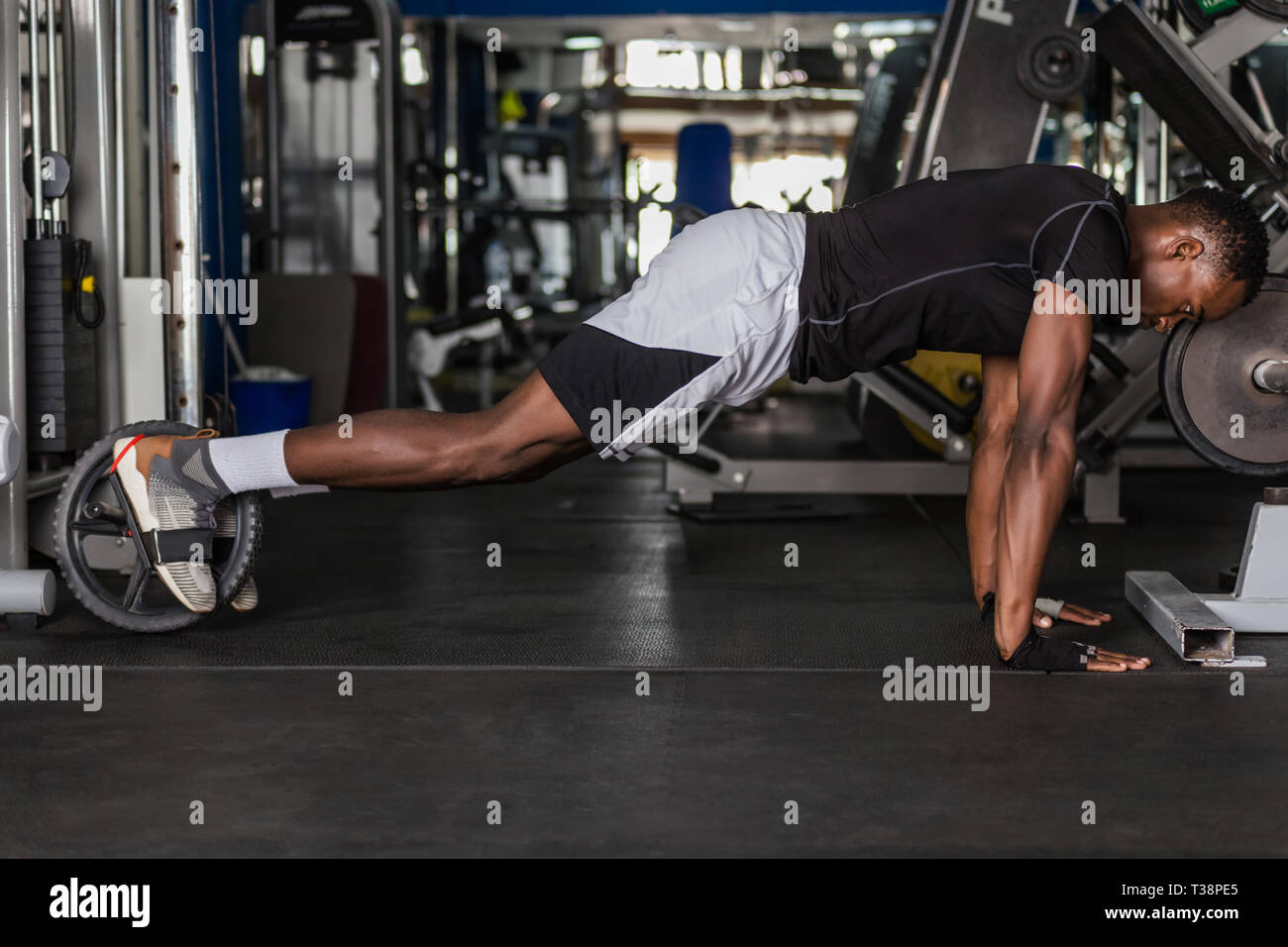 Black African American young man doing workout at the gym Stock Photo ...