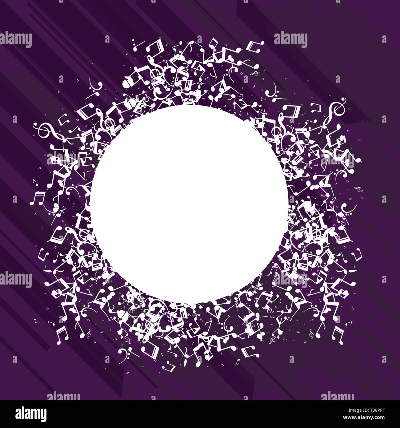 Disarrayed and Jumbled Musical Notes Icon Surrounding Blank Colorful ...