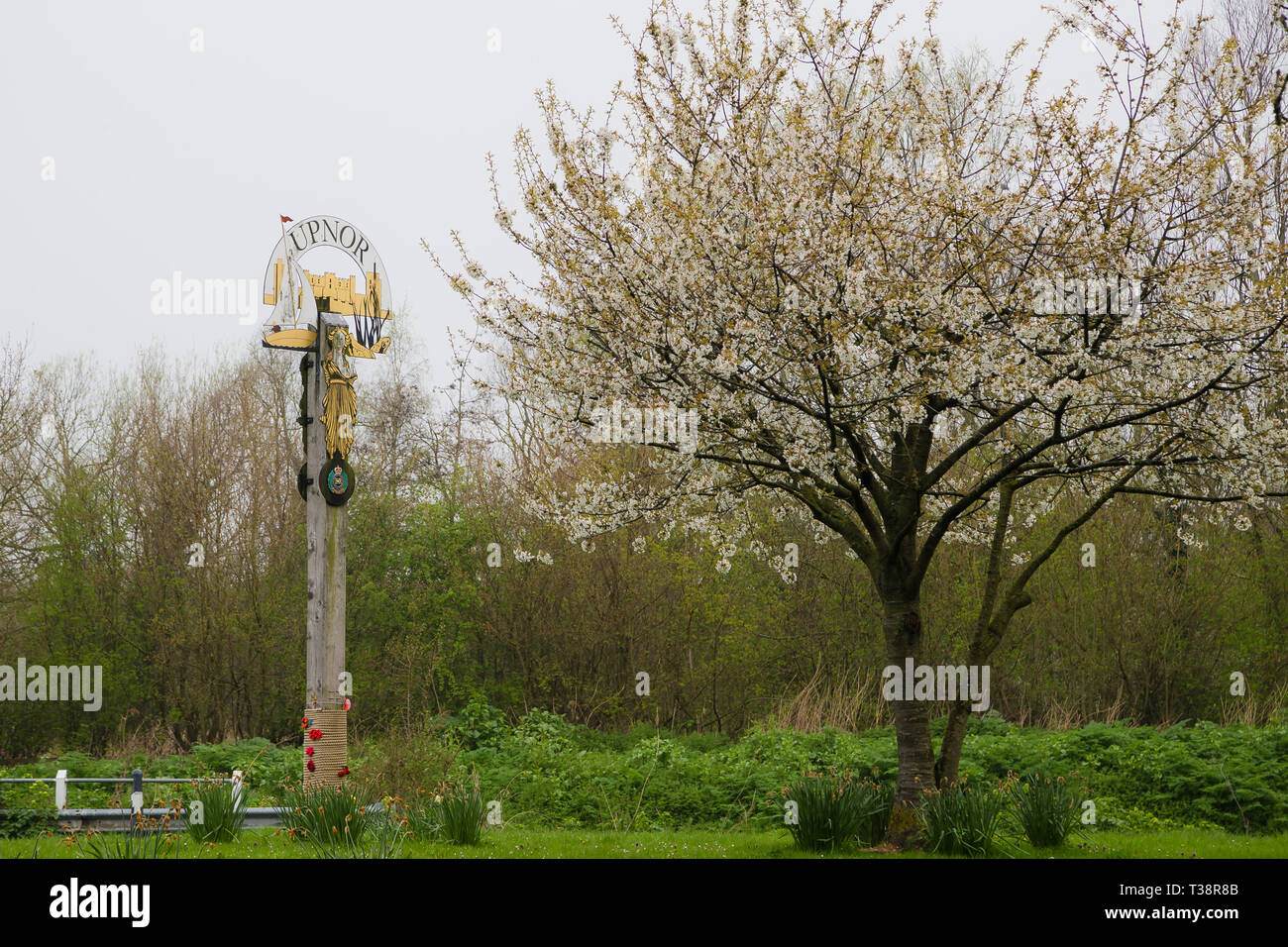 Upnor Kent Uk. A sign for the historic village of Upnor in Kent Stock ...