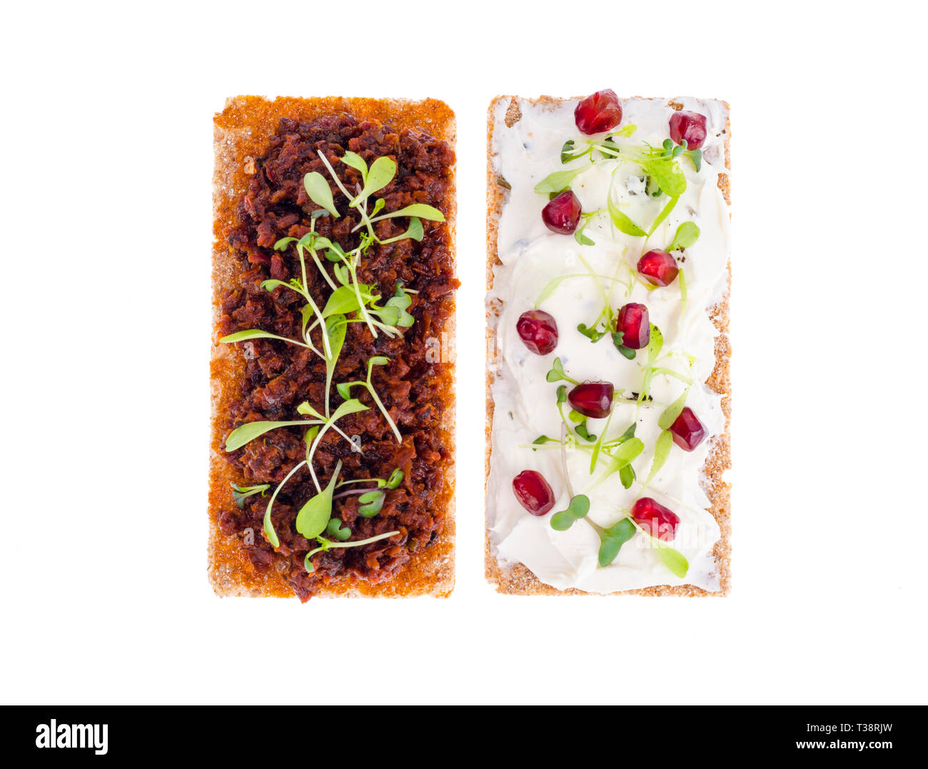 Healthy food. Rye crisps with young green sprouts. Studio Photo Stock ...
