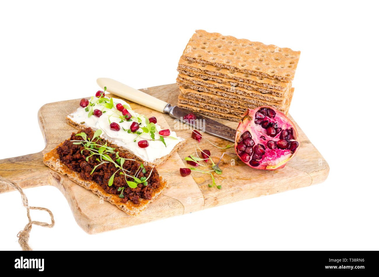 Healthy food. Rye crisps with young green sprouts. Studio Photo Stock ...