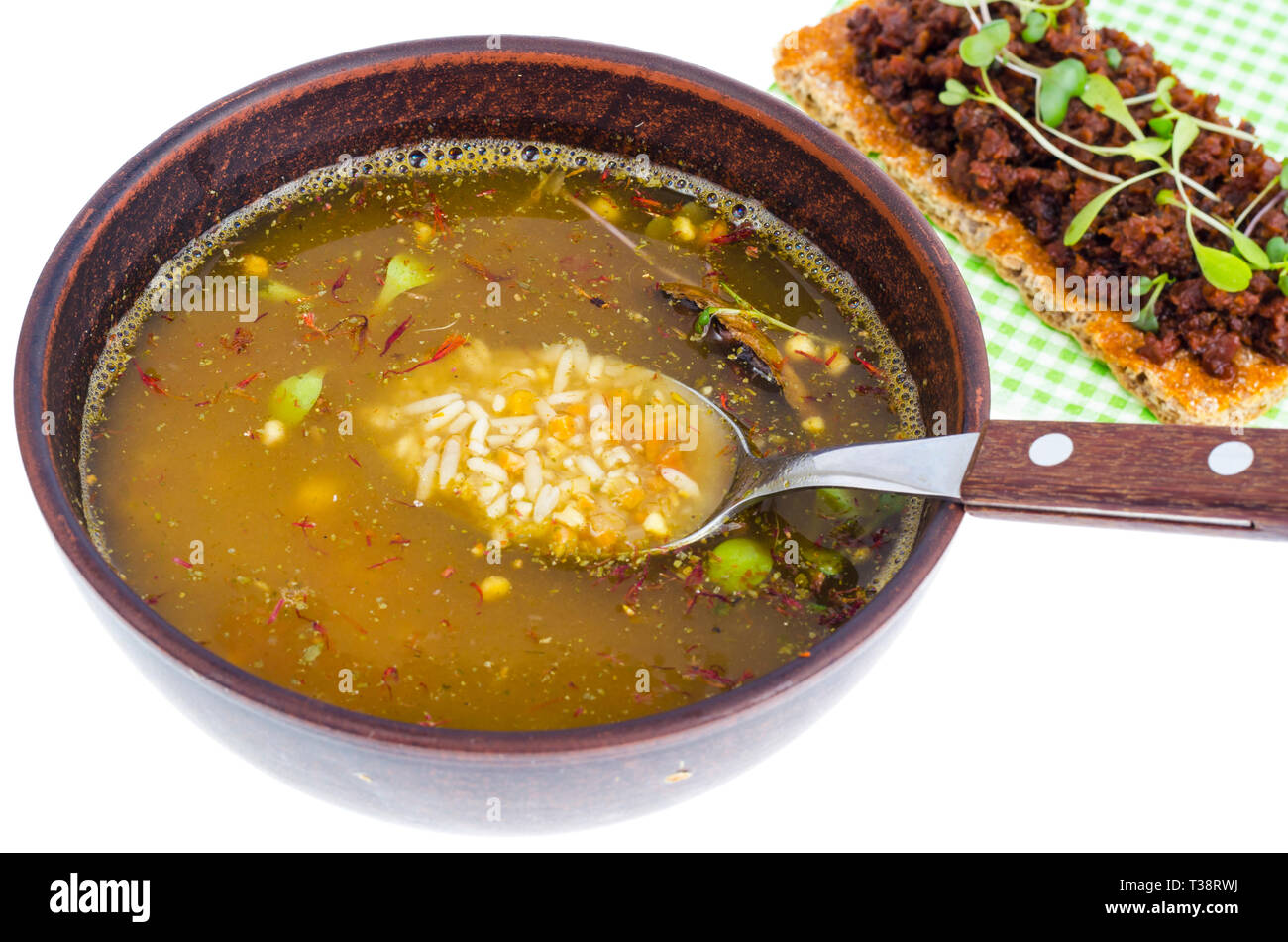 Spicy soup kharcho with rice. Studio Photo Stock Photo - Alamy