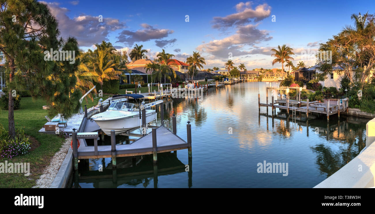 Riverway that leads to the ocean on Marco Island, Florida at Sunrise ...