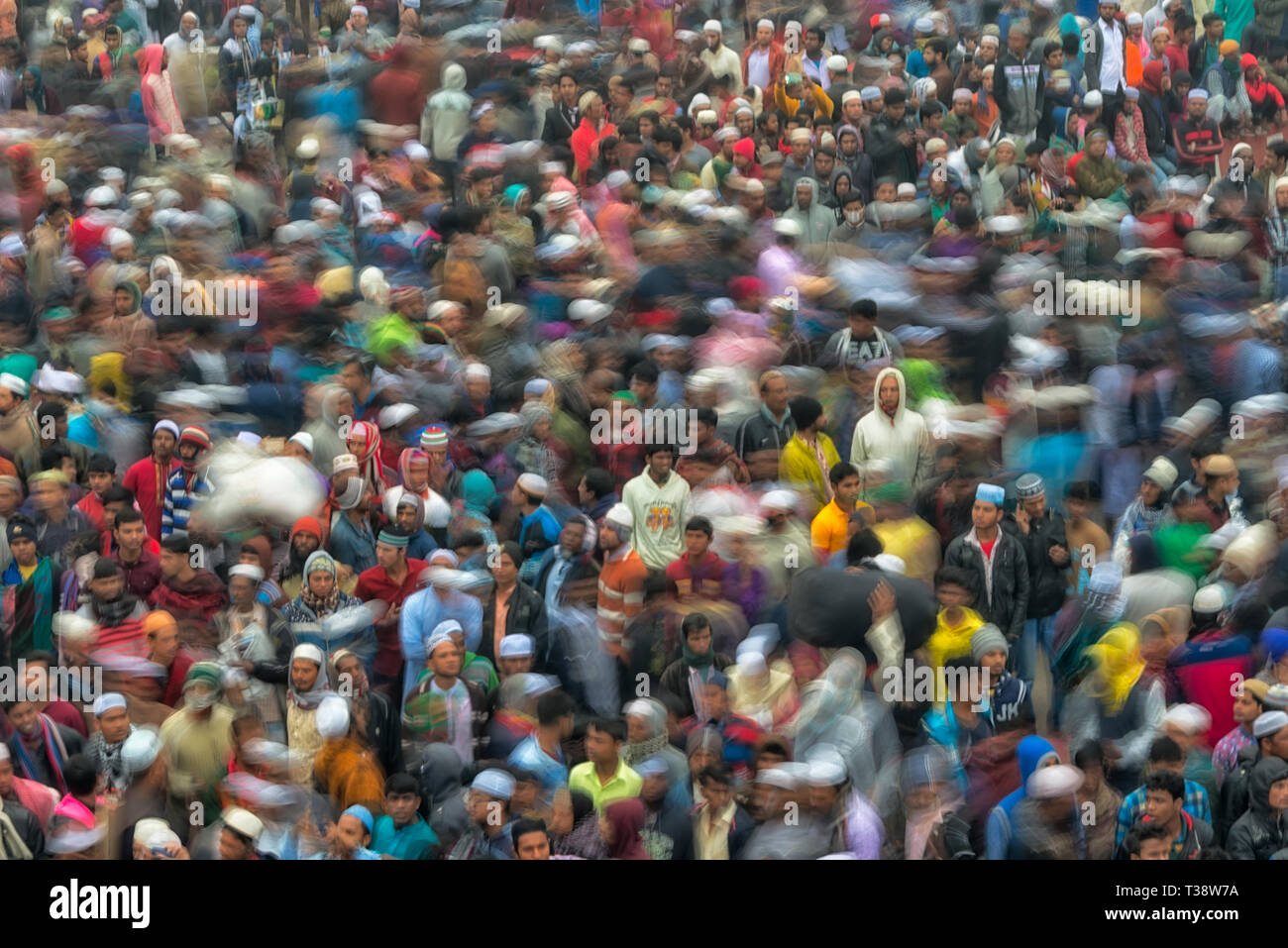 Pilgrims gather together during Bishwa Ijtema, blurred motion, Dhaka ...