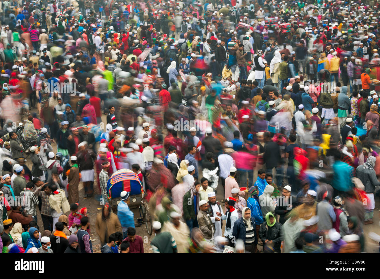 Pilgrims gather together during Bishwa Ijtema, blurred motion, Dhaka ...