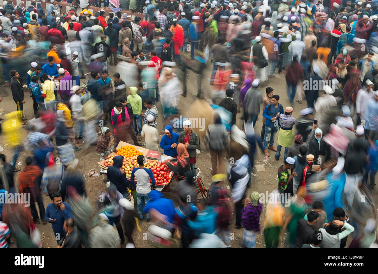 Pilgrims gather together during Bishwa Ijtema, blurred motion, Dhaka ...