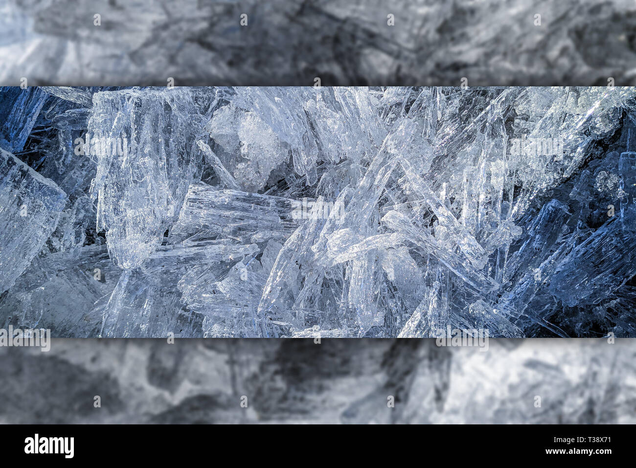 Frozen natural translucent glowing glacier crystals, macrostructure of ...