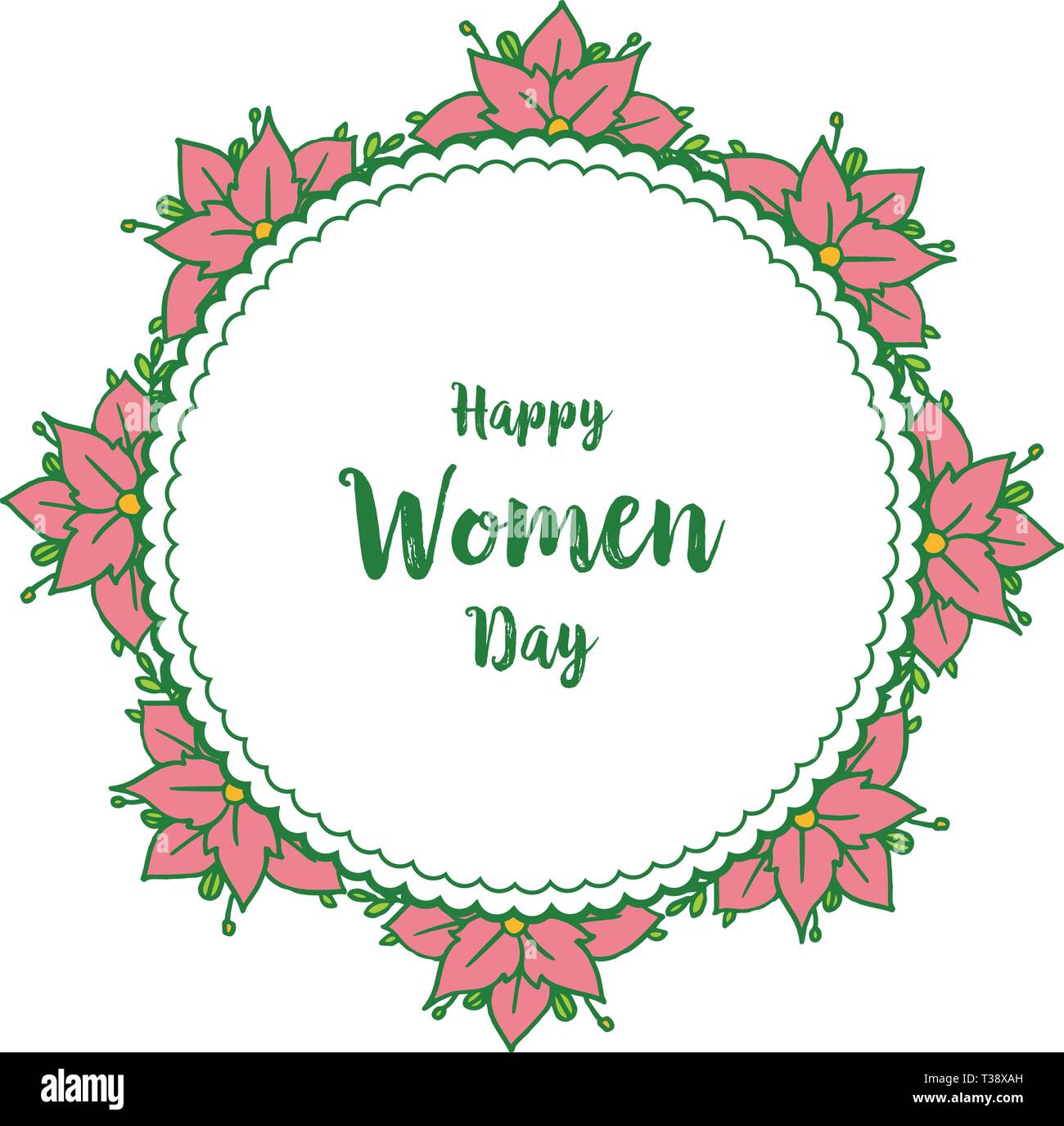 Vector illustration design of happy women day with pink wreath frame ...