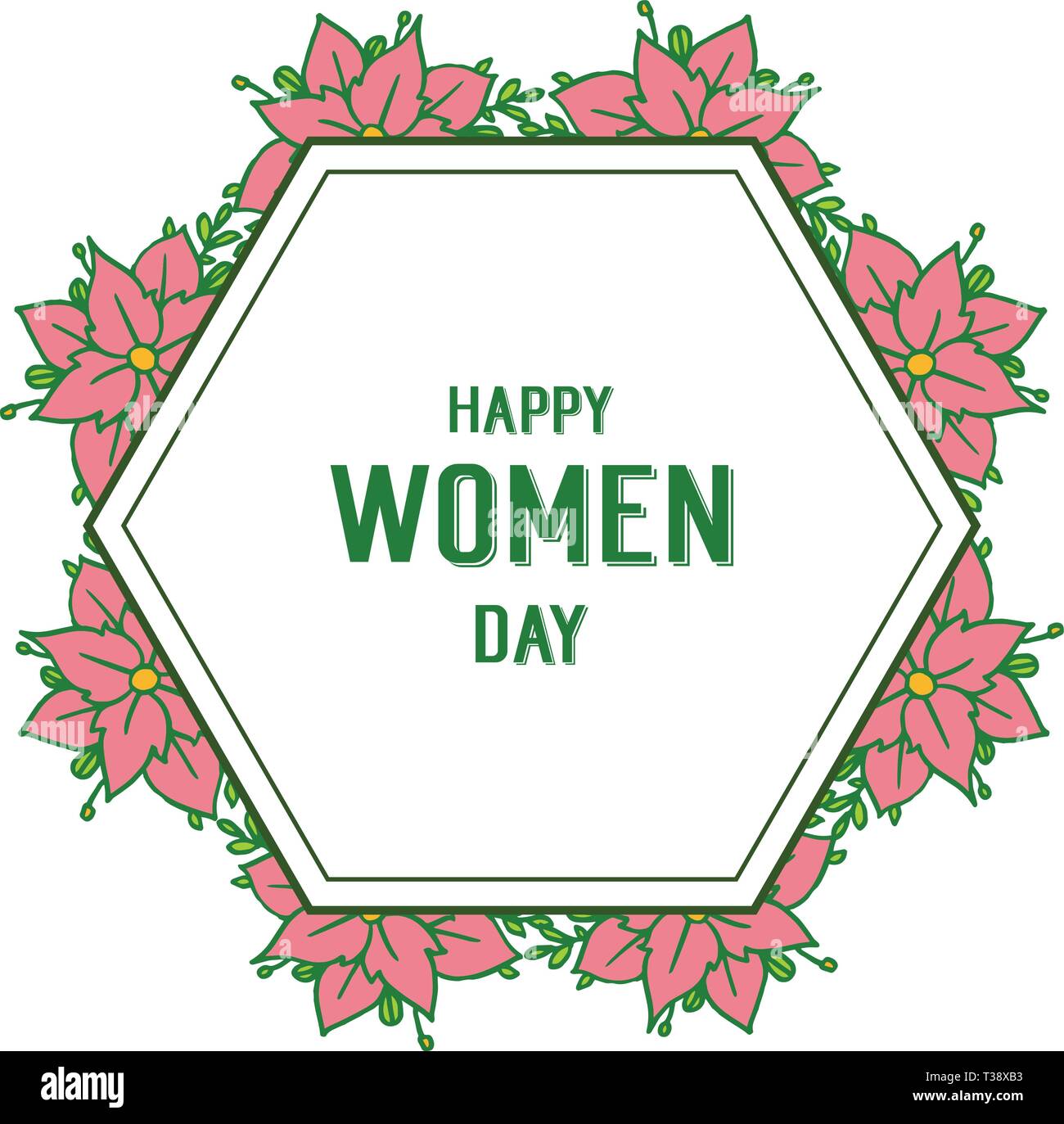 Vector illustration design of happy women day with pink wreath frame ...