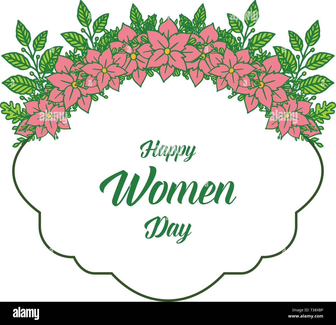 Vector illustration design of happy women day with pink wreath frame ...