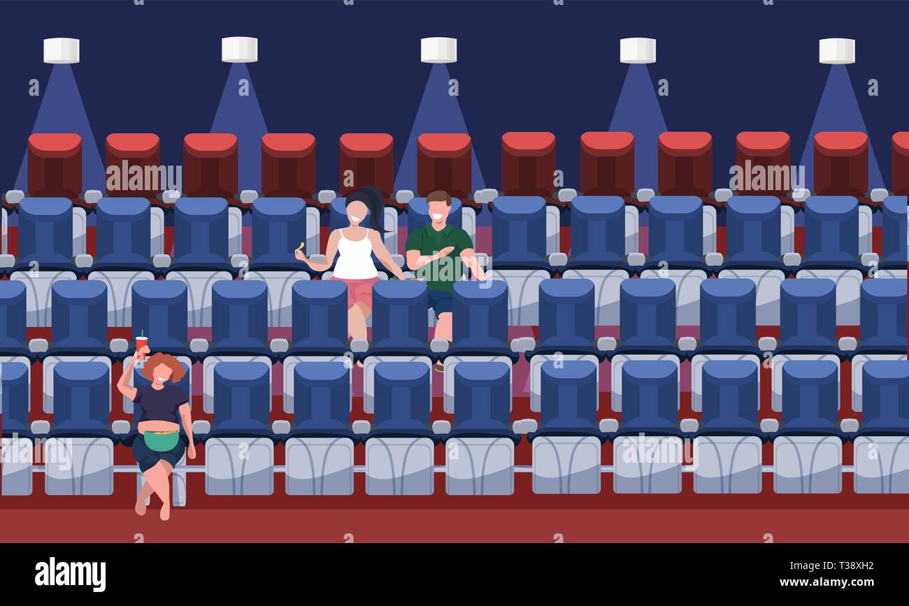 fat obese people watching movie overweight characters eating fast food ...
