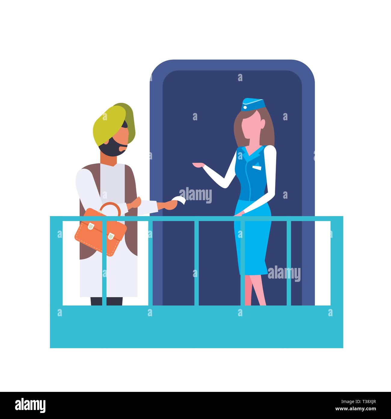 Flight attendant passenger welcome Stock Vector Images - Alamy