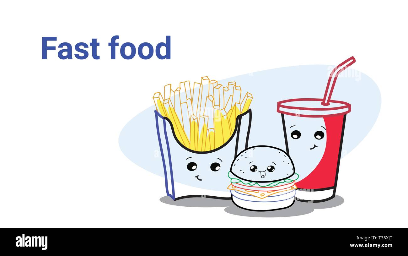 cute hamburger french fries and soda fast food set cartoon comic ...