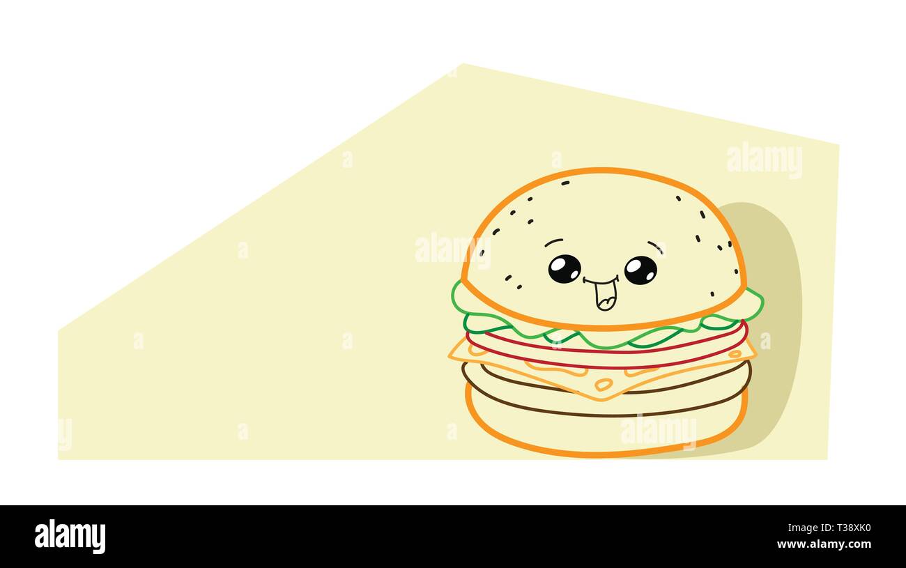 cute hamburger cartoon comic character with smiling face tasty fastfood ...