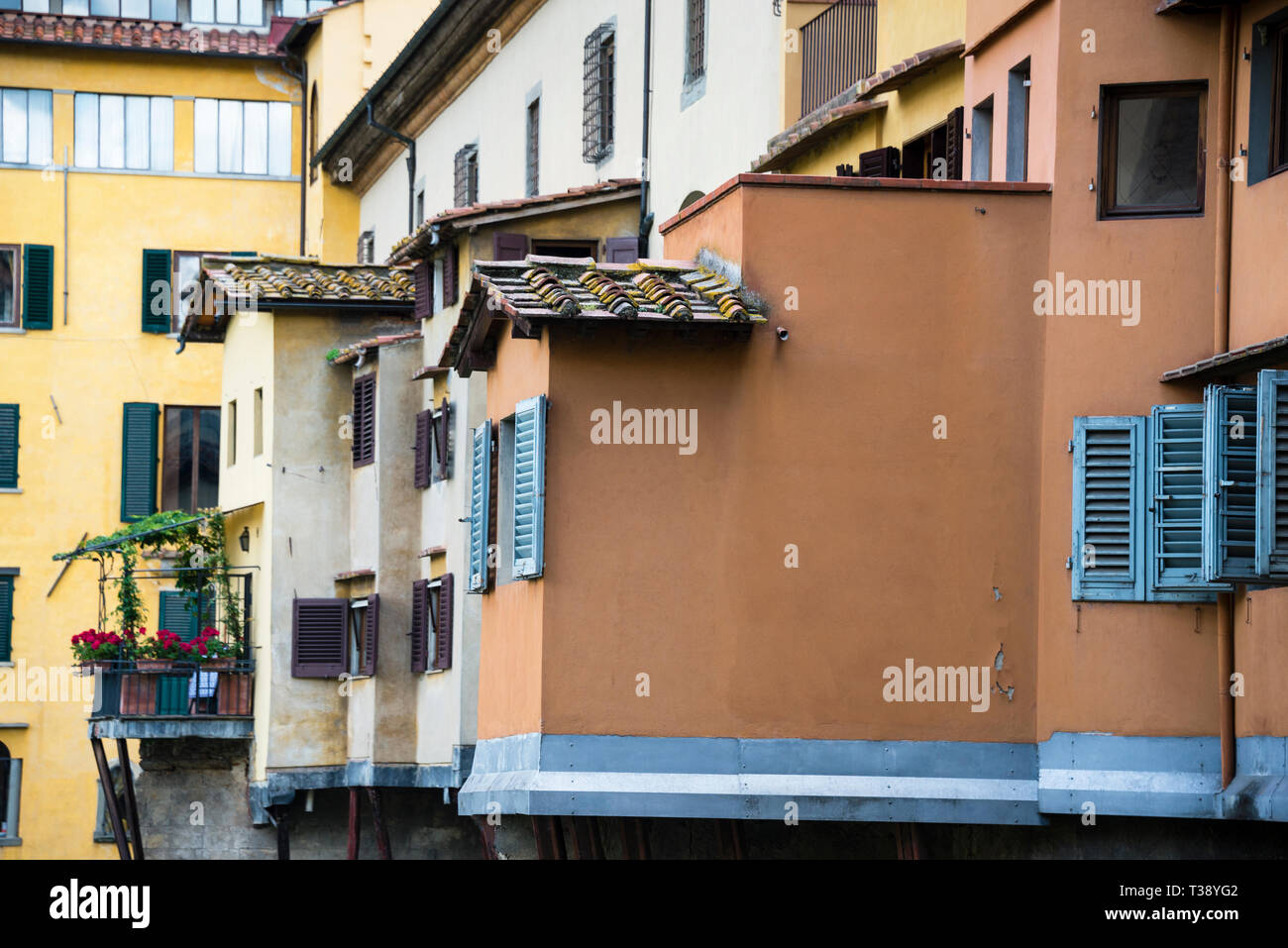 Ponte Vecchio Bridge shops in Florence, Italy, one of three bridges in ...