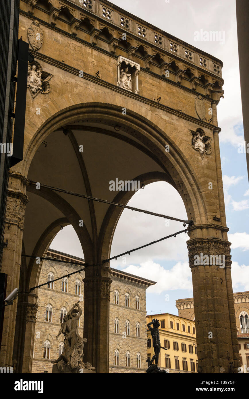 Loggia del Lanzi open-air museum in Florence wide Renaissance arches ...