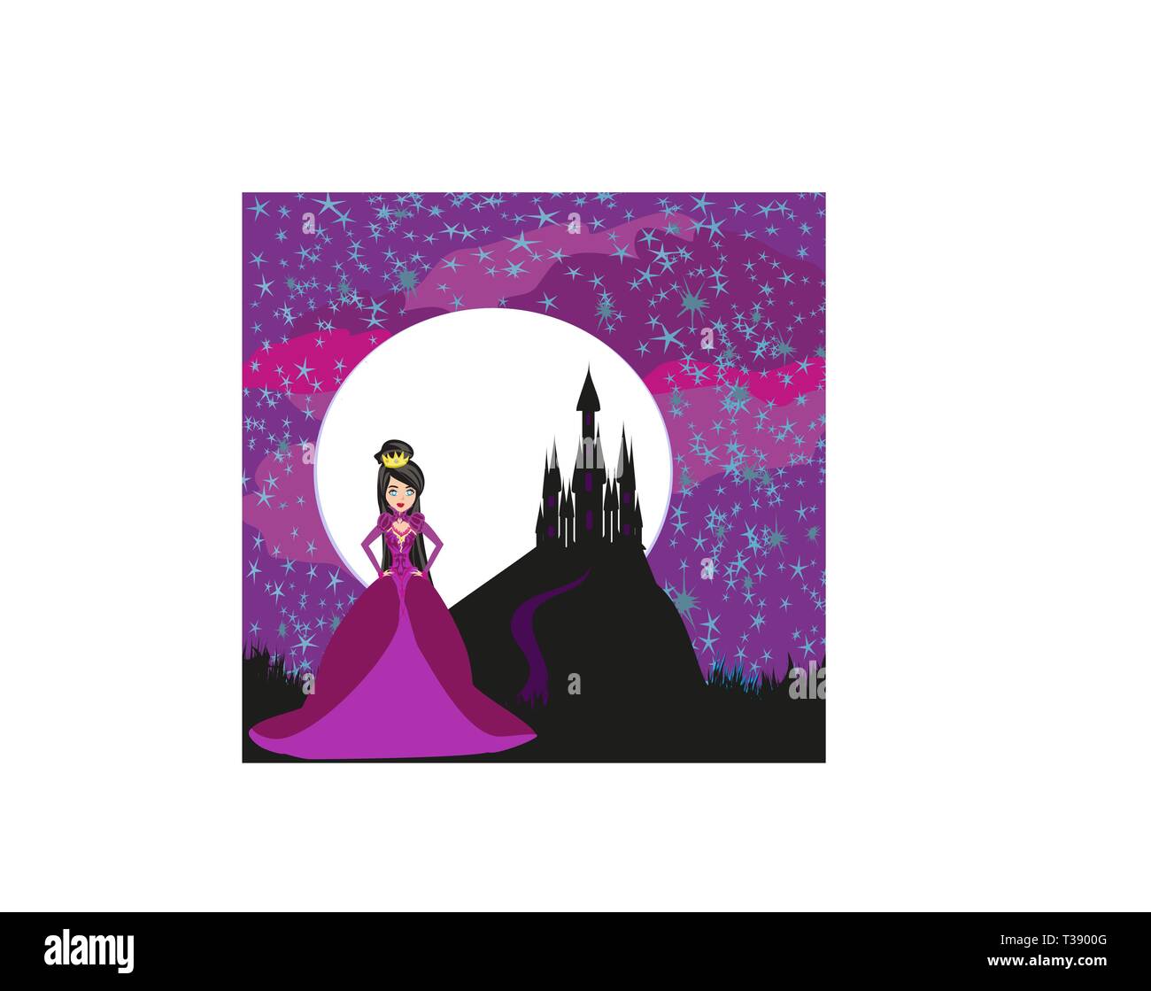 the beautiful queen stands in front of the castle at night Stock Vector ...