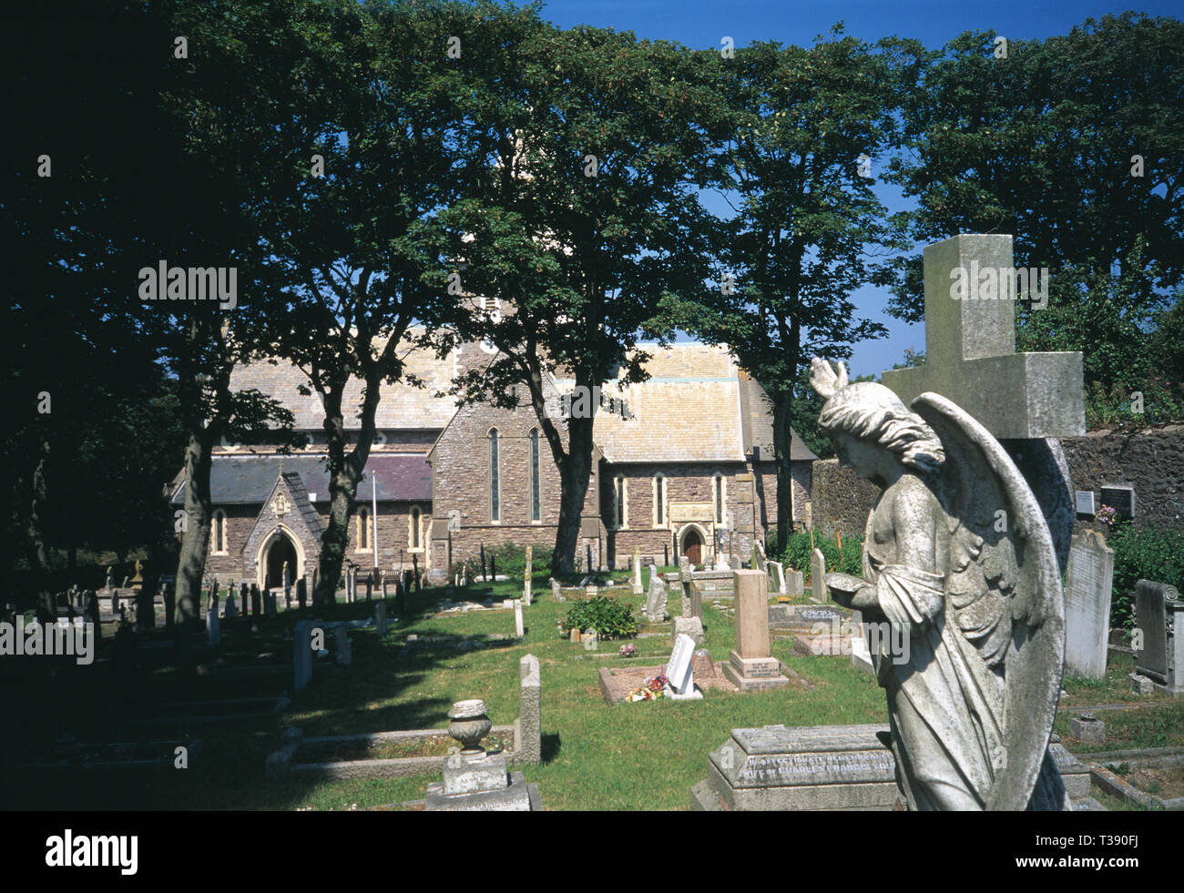 Channel Islands. Alderney. St Anne. View through trees of St Anne's ...