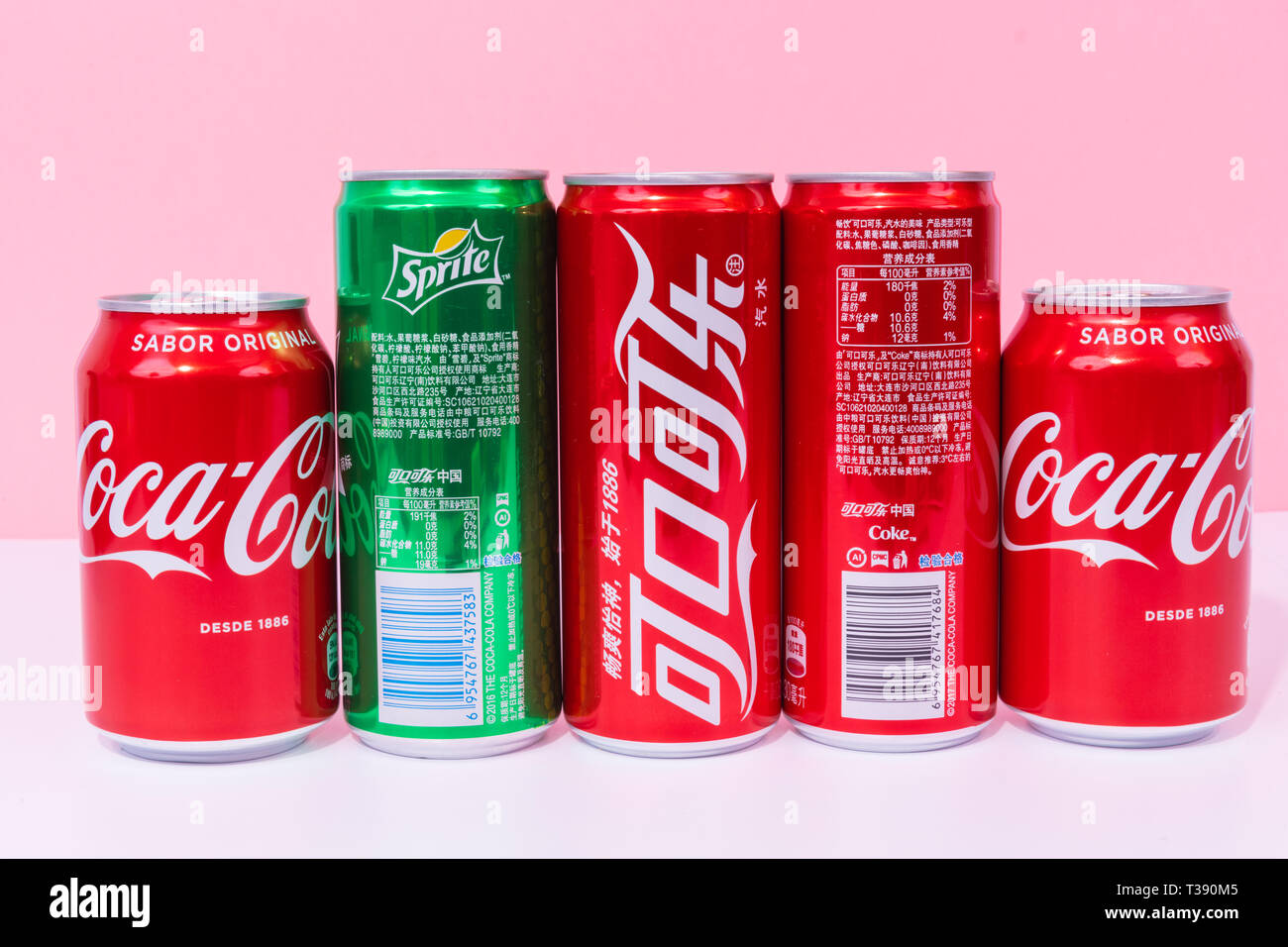 Peniscola , Castellon, Spain - april 07 2019 : four cans of Coca-Cola ...