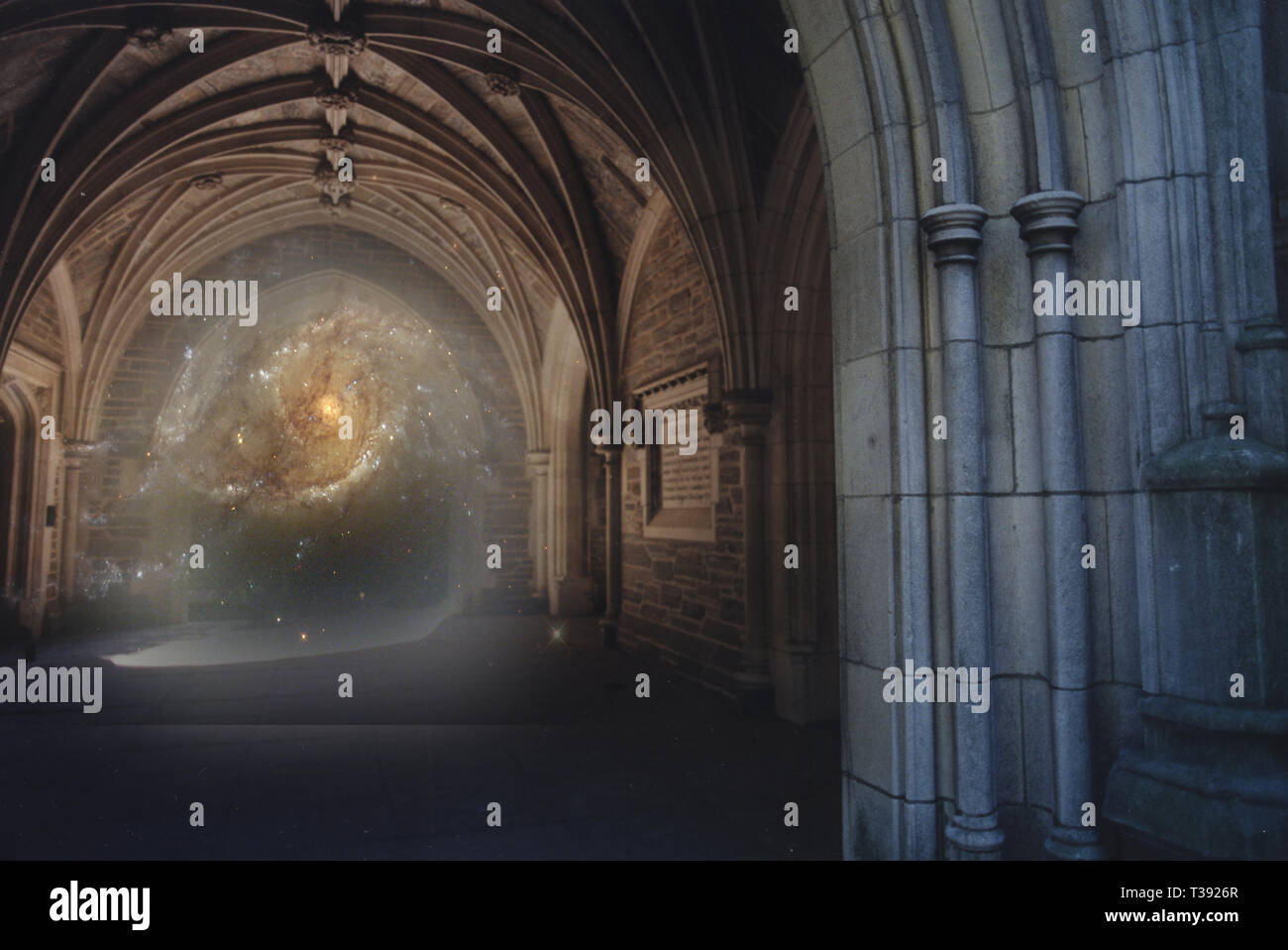 Galactic portal to another world opens in ancient archway Stock Photo ...