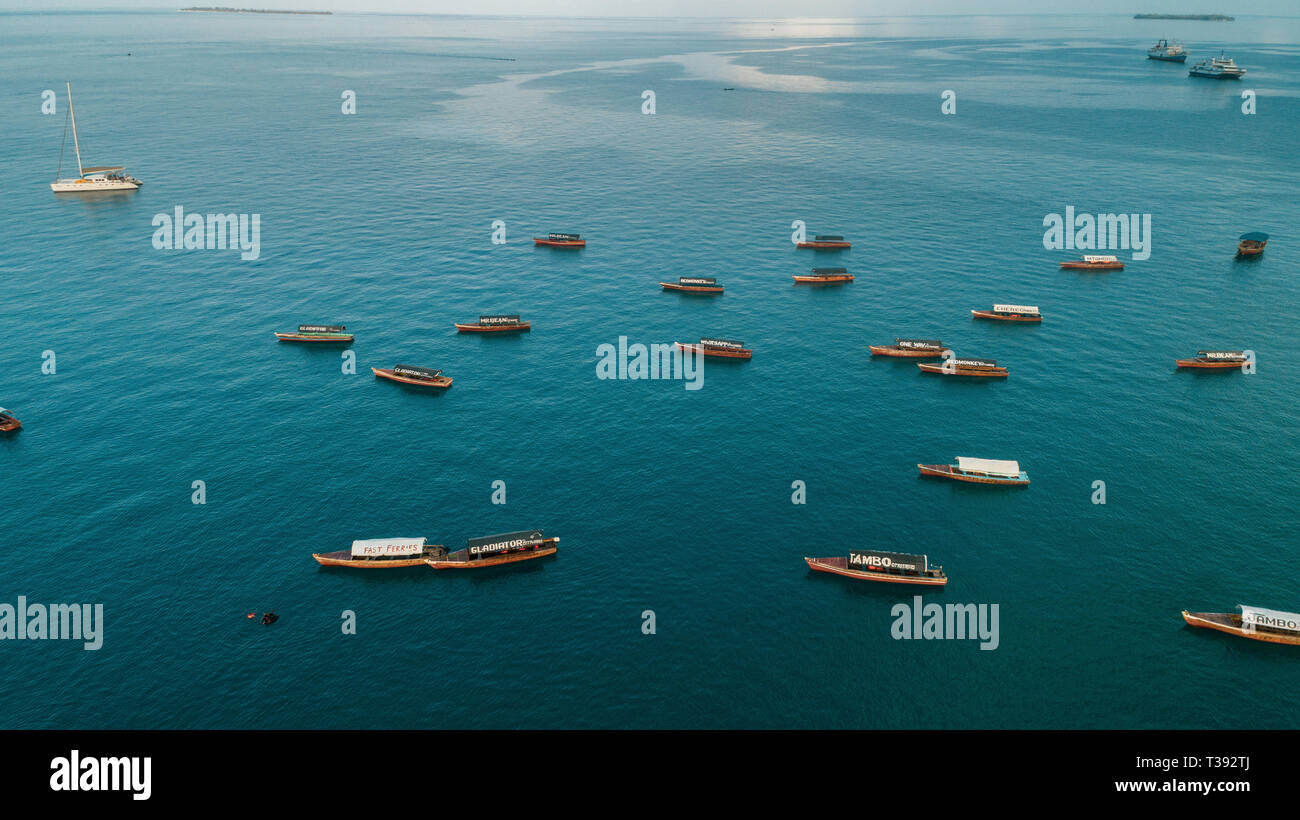 aerial view of the boats and dhow, stone town in Zanzibar Stock Photo ...