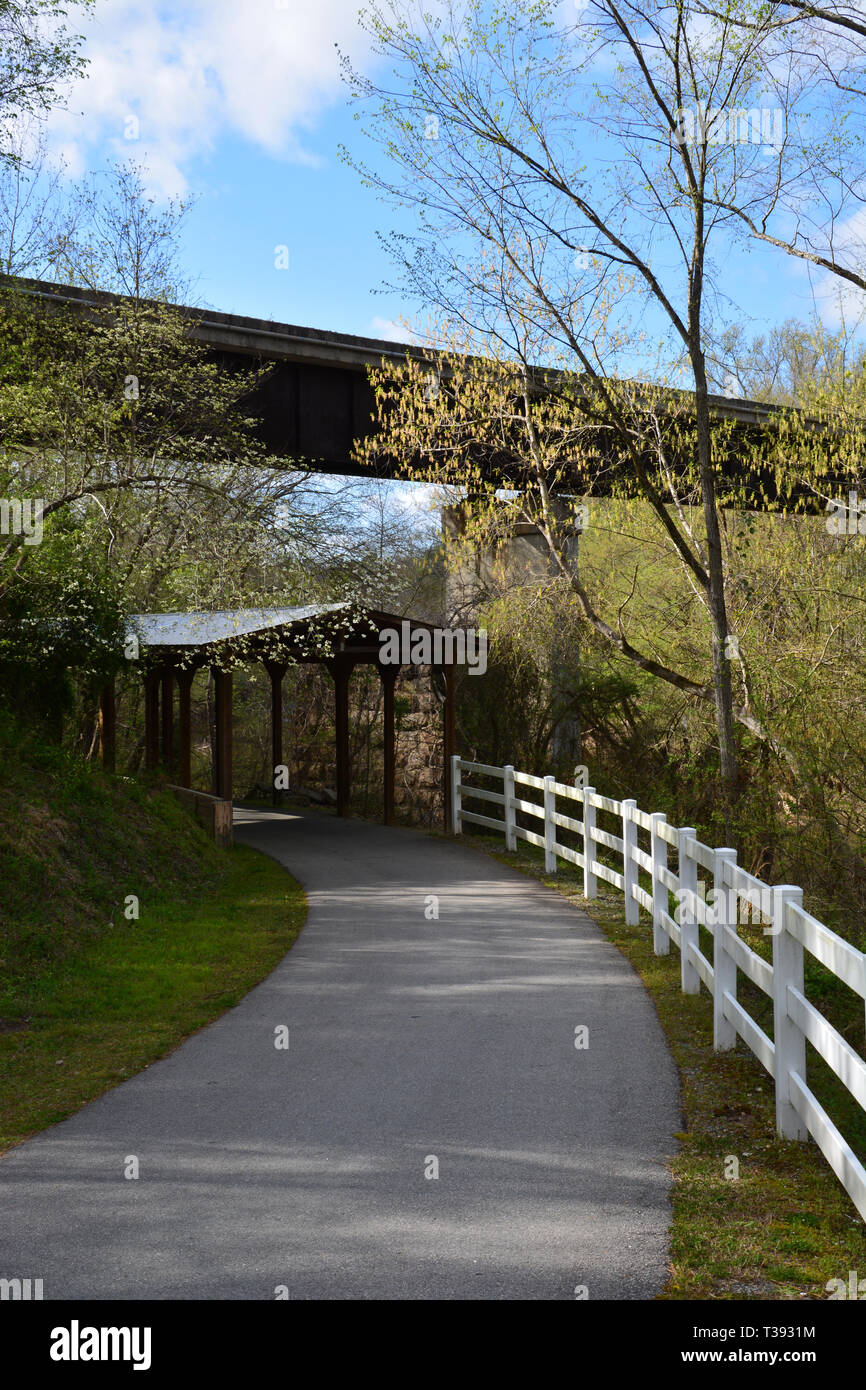The Neuse River hiking and biking trail as it passes below a set of ...