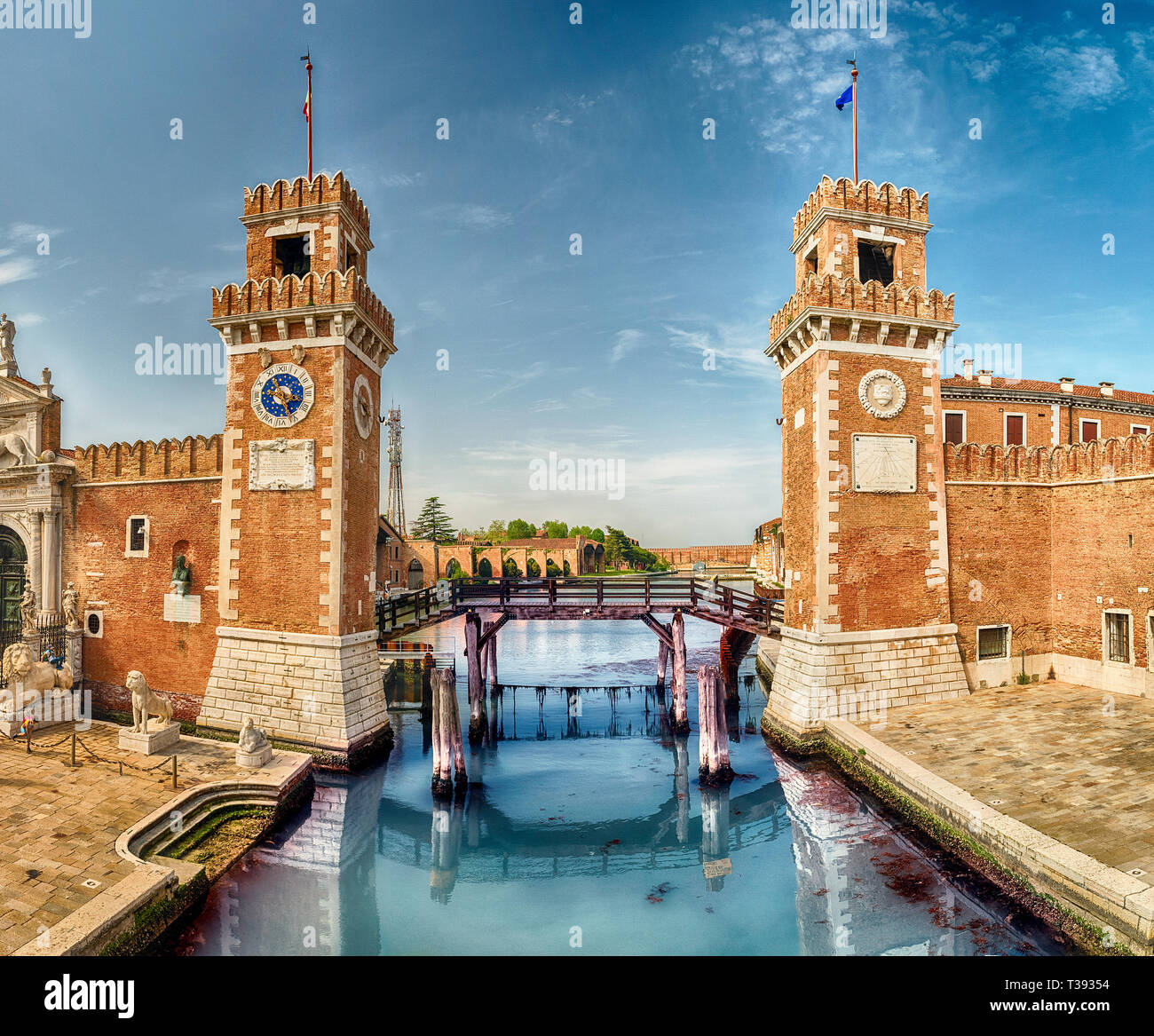 Panoramic view of the scenic entrance to the Venetian Arsenal, a ...