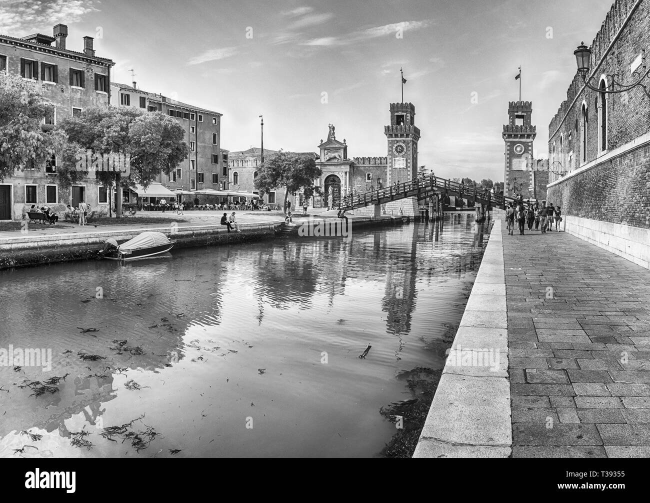 Panoramic view of the scenic entrance to the Venetian Arsenal, a ...
