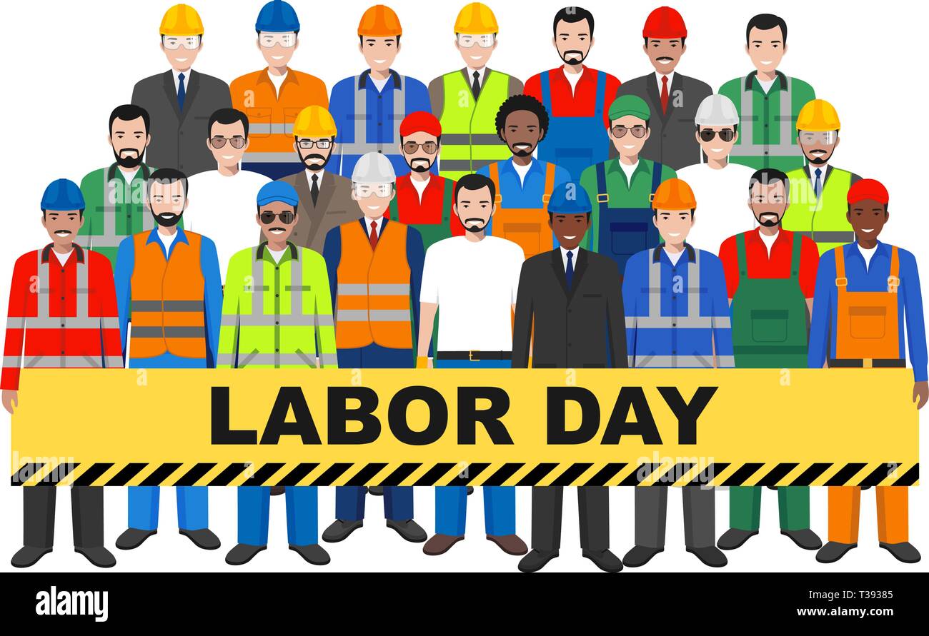 Labor day. Group of worker, builder and engineer standing together on ...