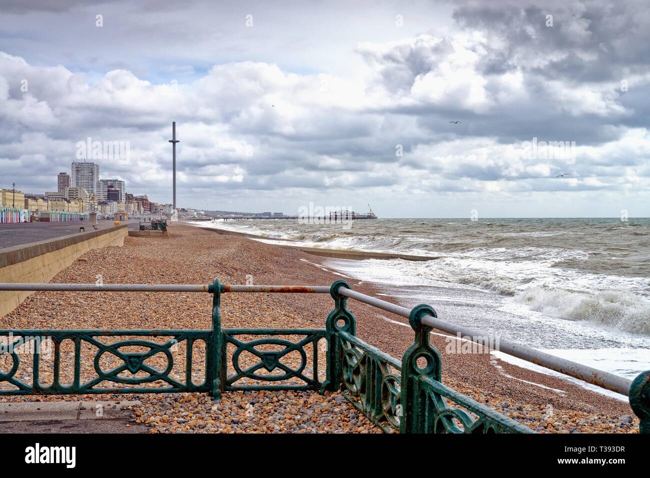The seafront at Hove on a stormy spring day east Sussex England UK ...