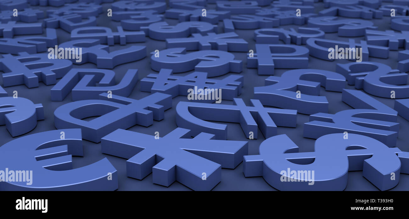 Currency Symbols On Blue Background Stock Photo - Alamy