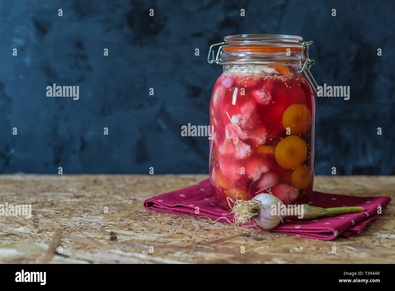 Jar of pickled vegetables by Indian traditional recipe Stock Photo - Alamy