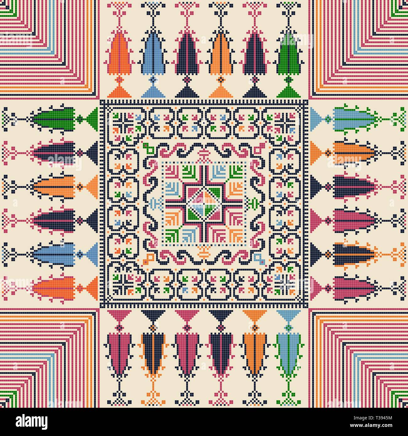 Seamless pattern design with traditional Palestinian embroidery motif ...
