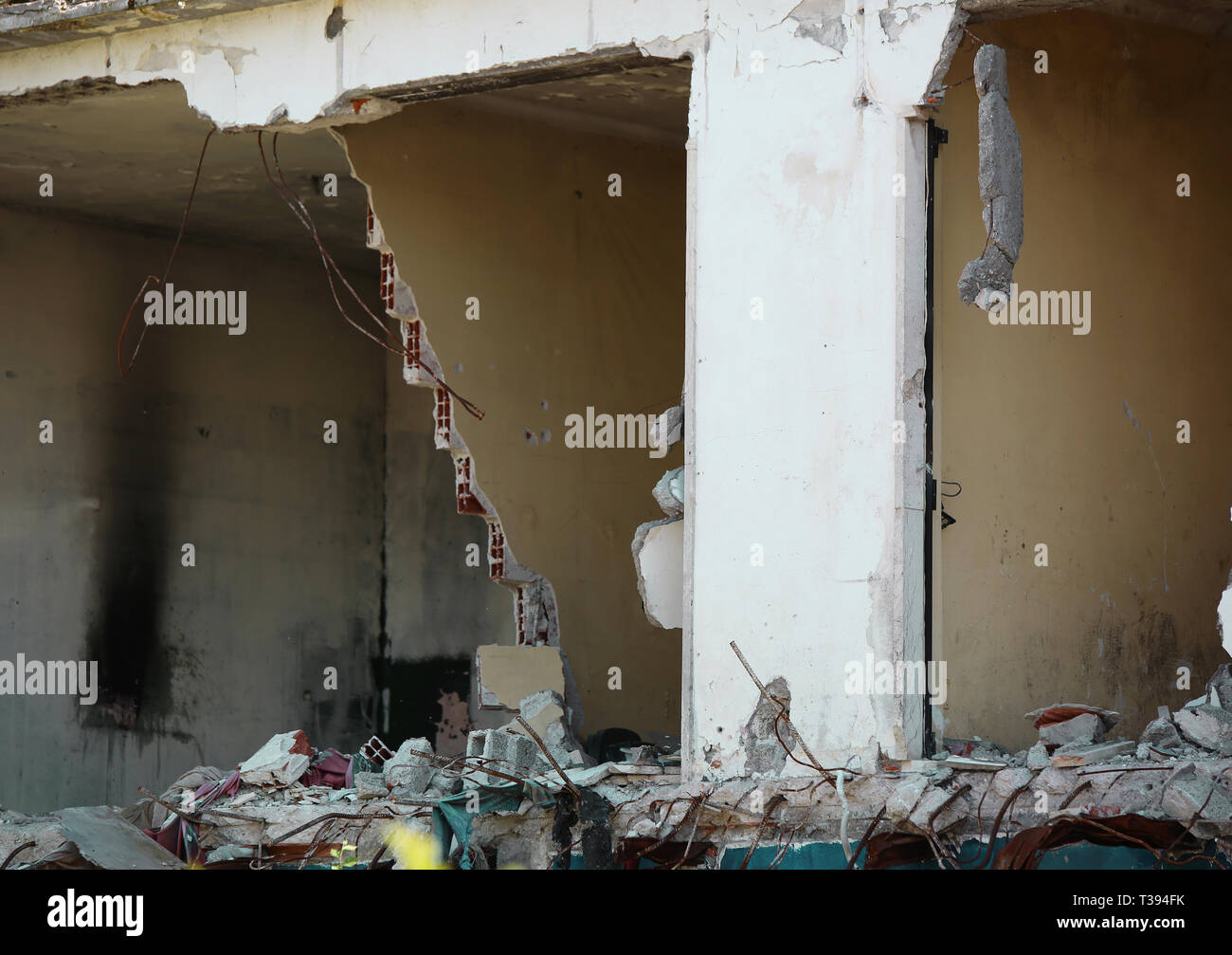 rubble of the destroyed house after the collapse of the walls Stock ...