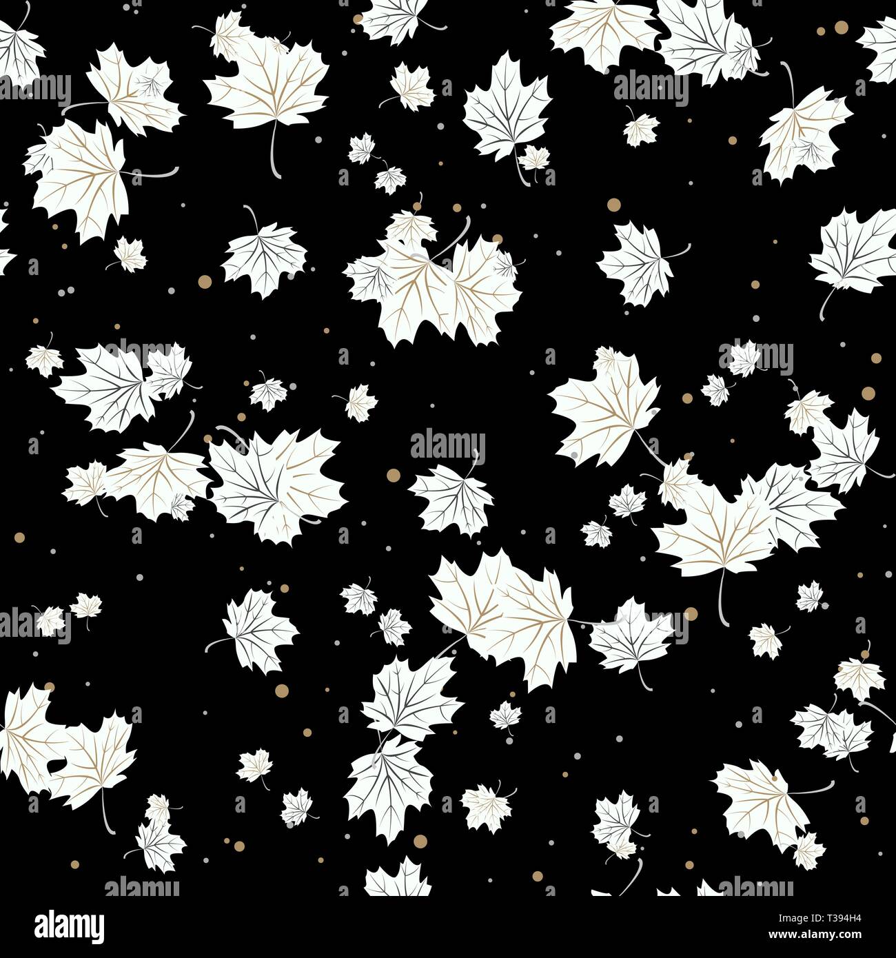 Seamless black and white leaves pattern. Ink illustration. Isolated on ...