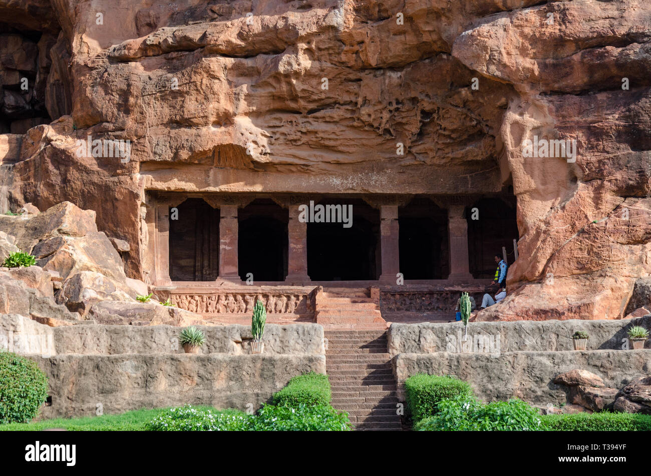 Badami Cave Temple 1 entrance at Badami, Karnataka, India. The first ...