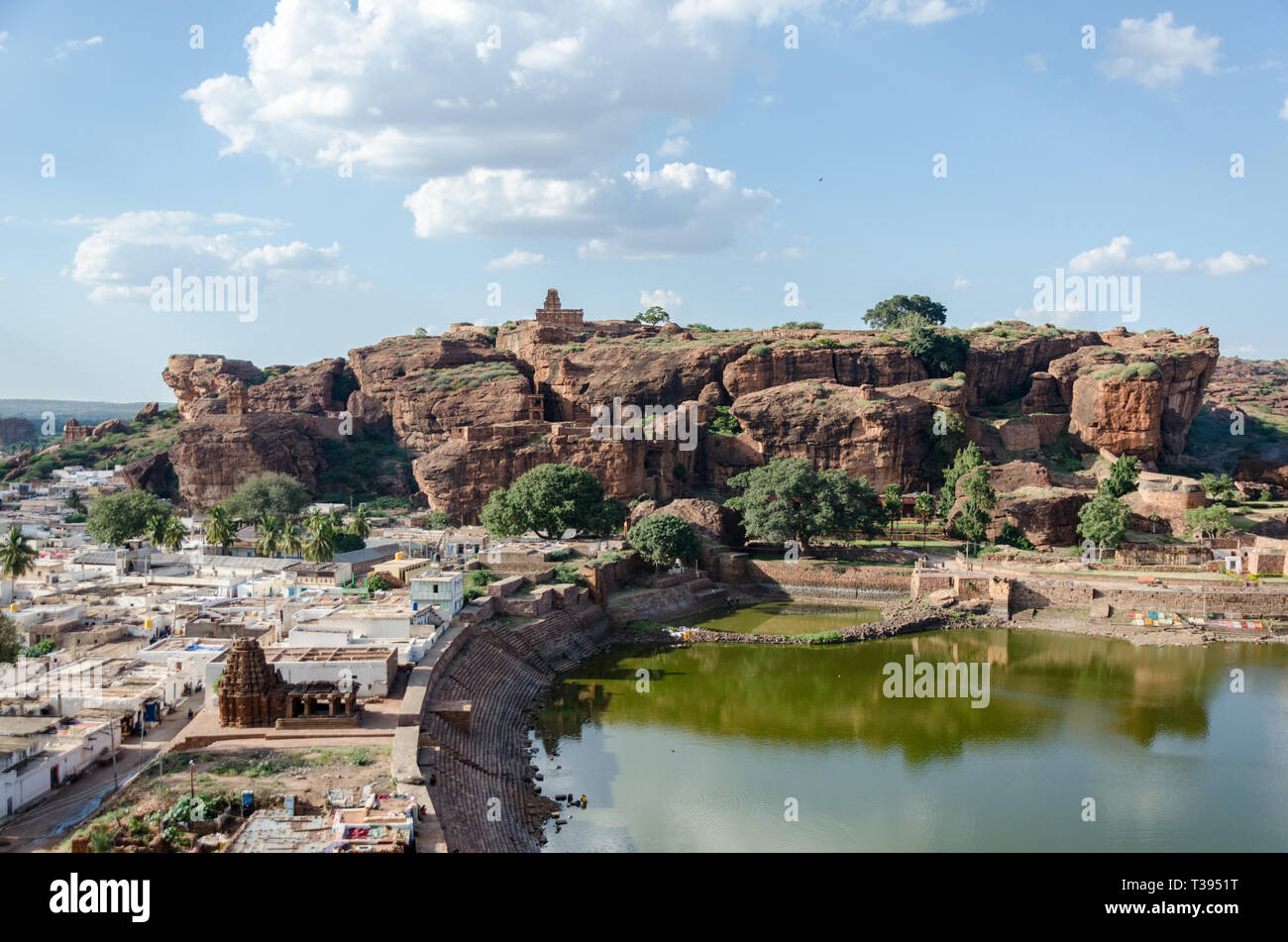 View of Badami city beside Agastya lake as seen from Badami Cave ...