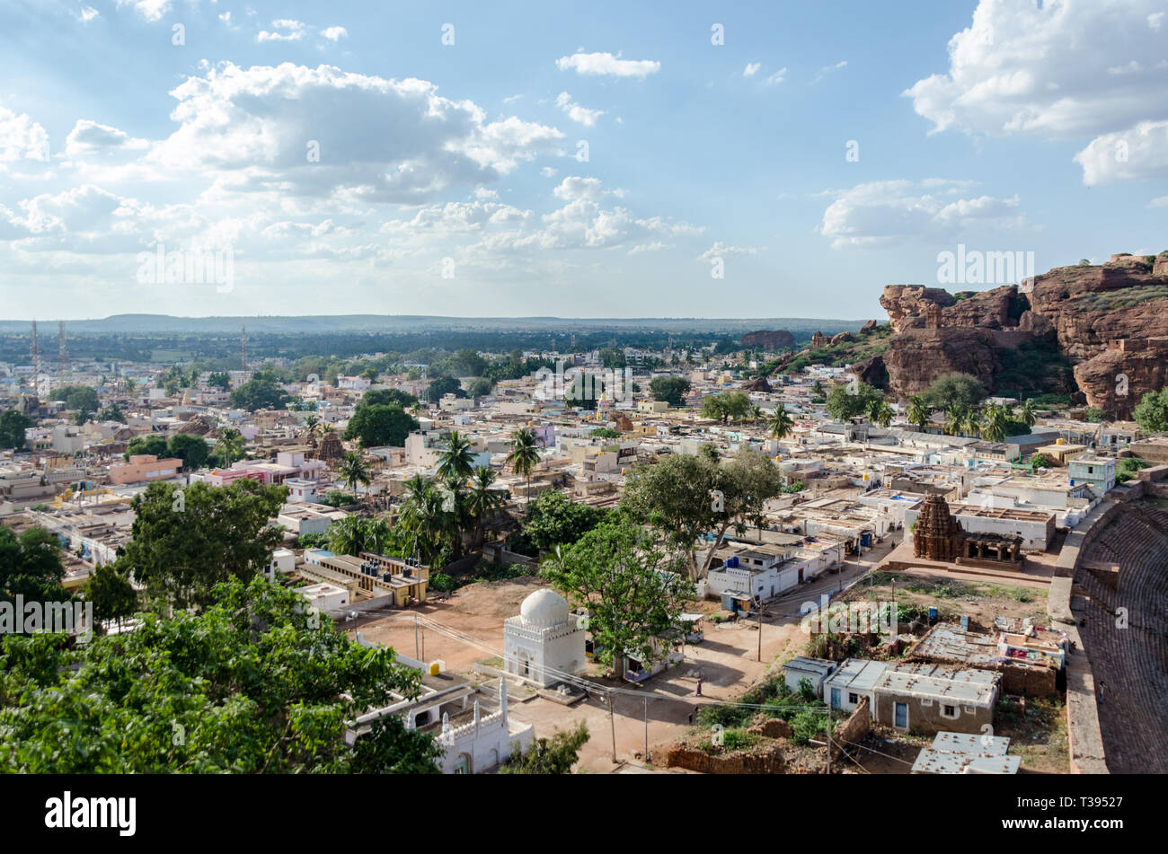 View of Badami city as seen from Badami Cave Temples, Karnataka, India ...