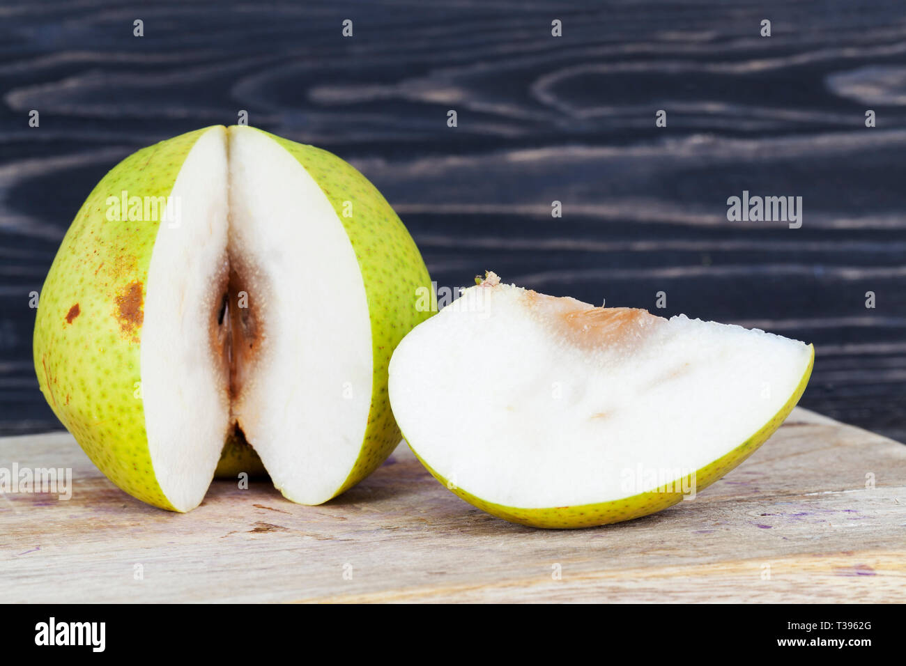Cut into pieces a large pear rotted inside in the heart Where are the ...