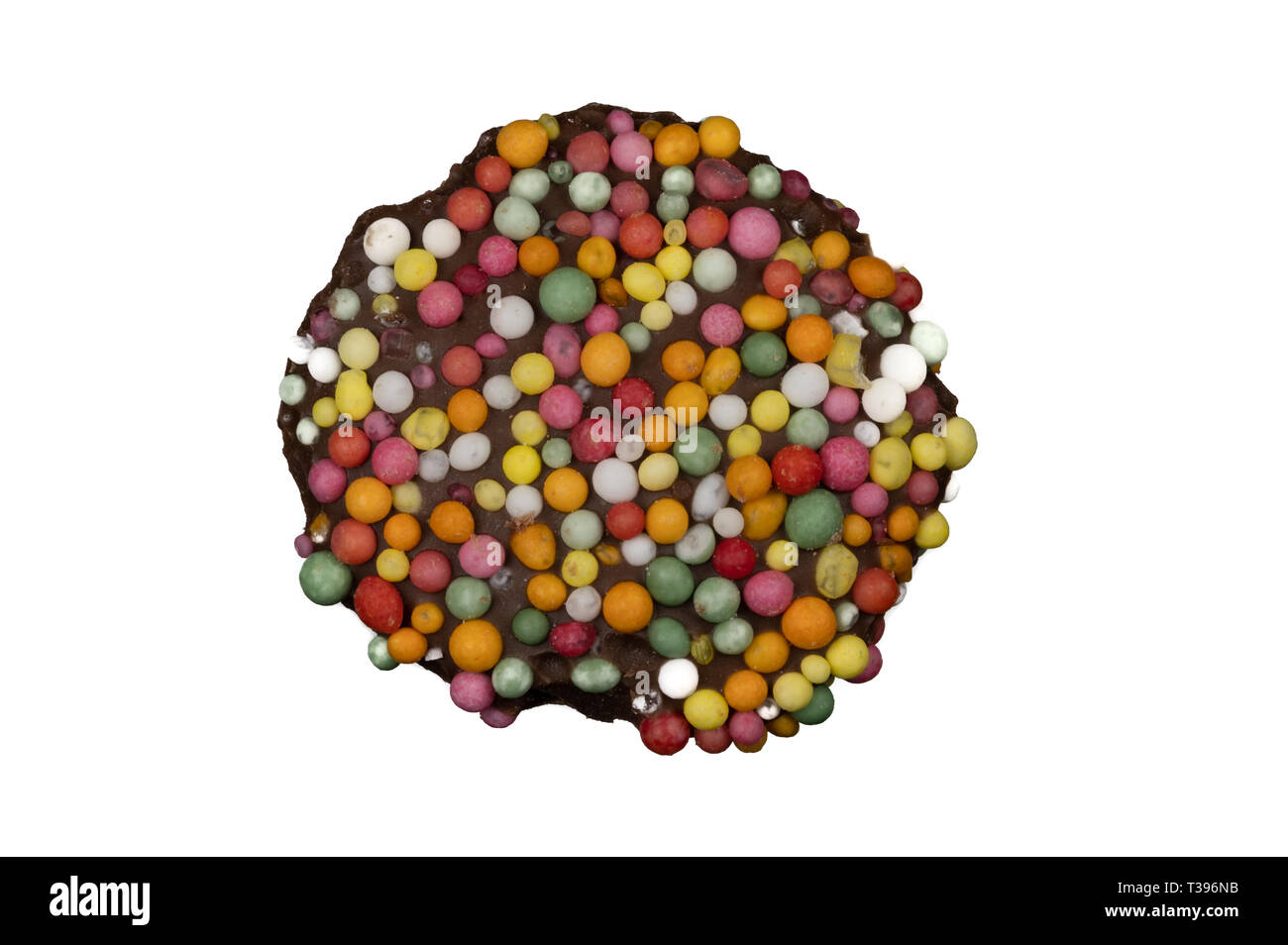 Macro image of a 'freckle', chocolate bud coated in sprinkles, isolated ...