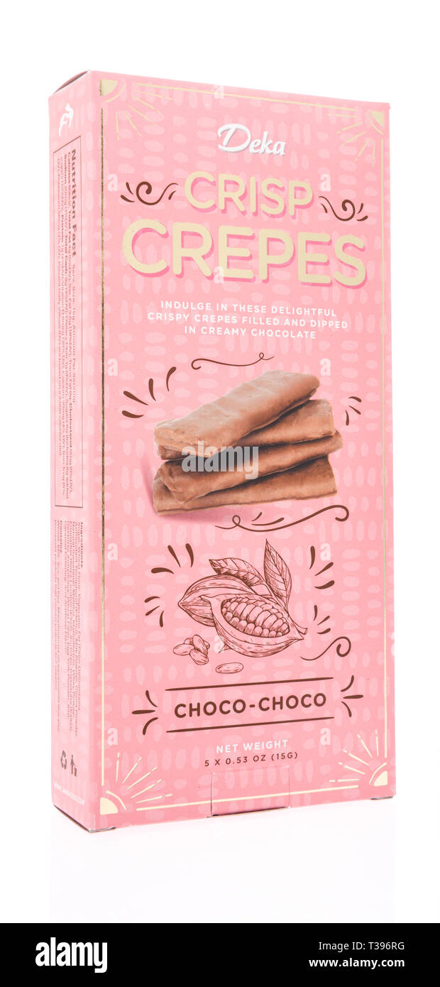 Winneconne, WI - 2 April 2019: A package of Deka Crisp Crepes choco ...