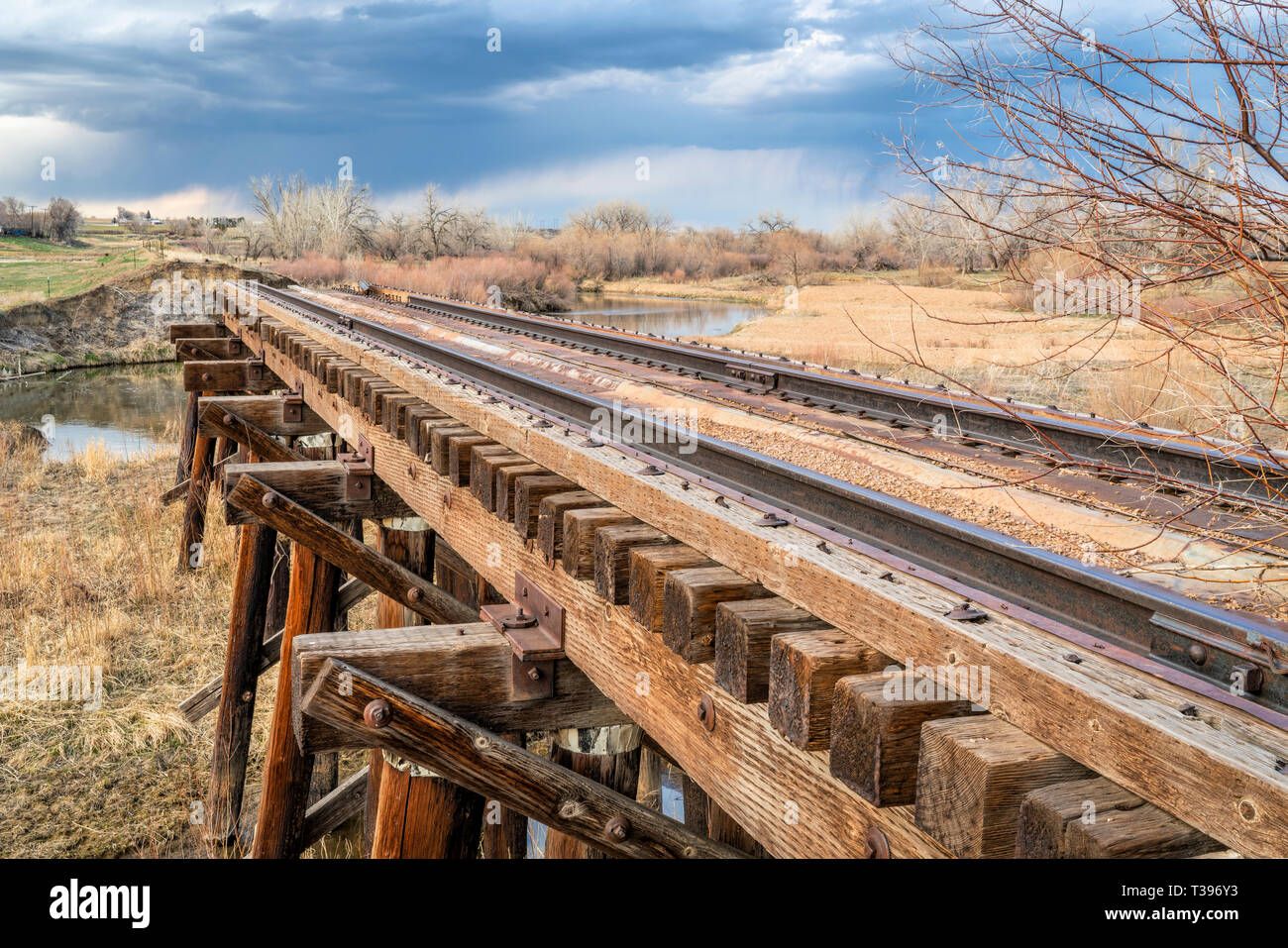railroad timber trestle destroyed by river flooding - St Vrain Creek ...