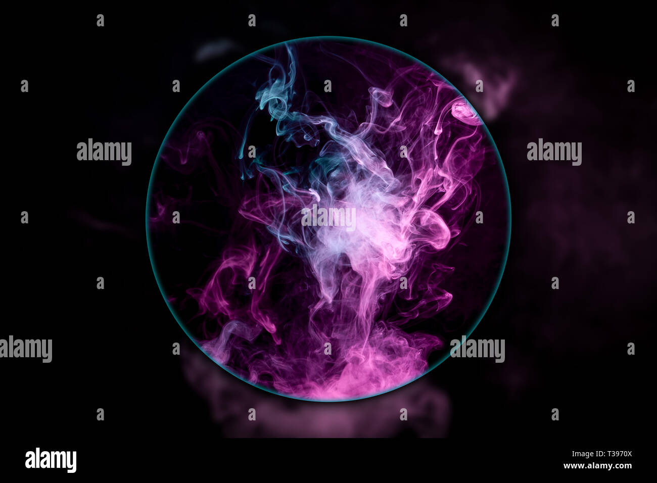 Close-up fog colored with bright pink gel smoke blown under a ...