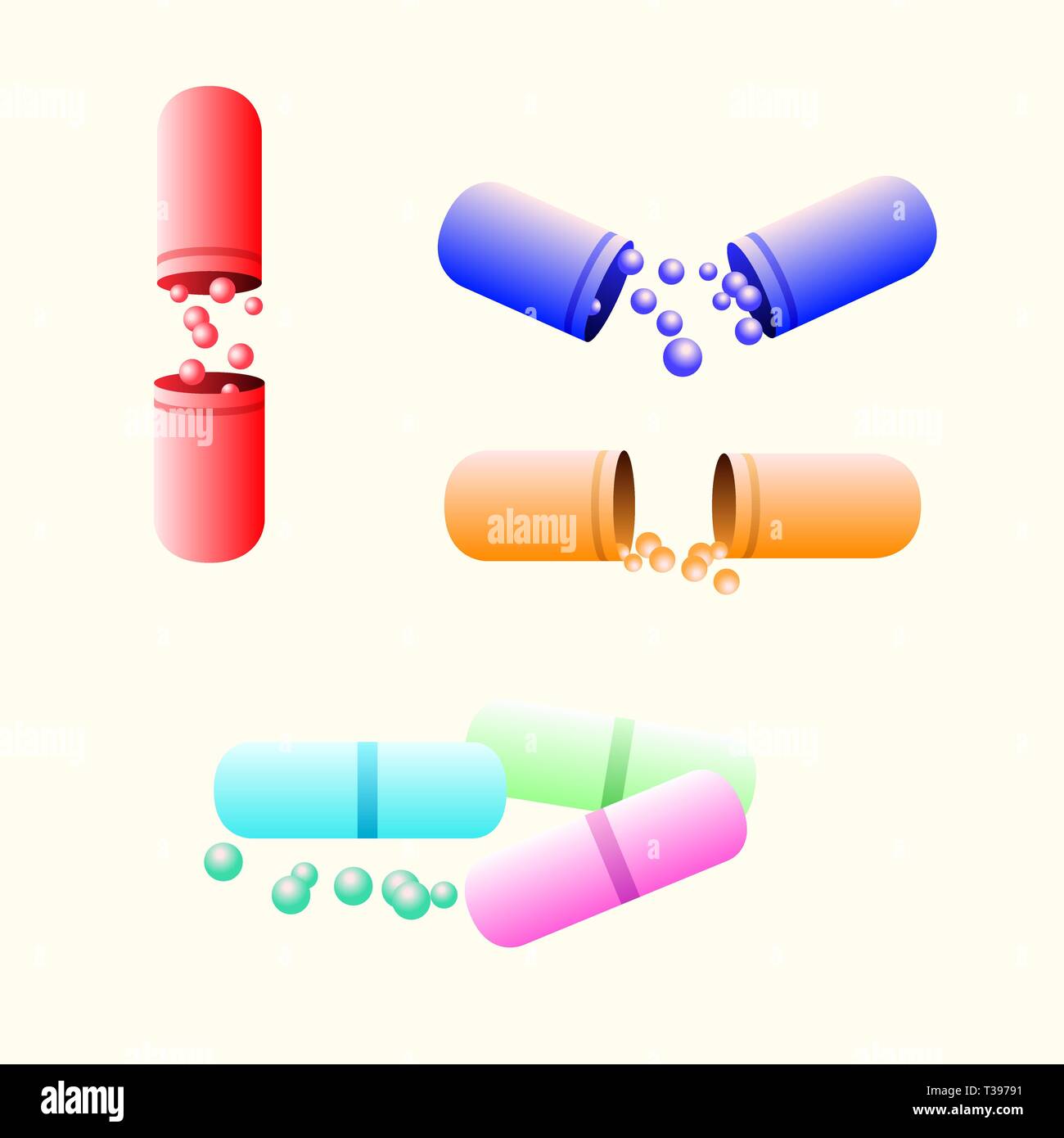 Closed and open medicine capsule. Vector illustration Stock Vector ...